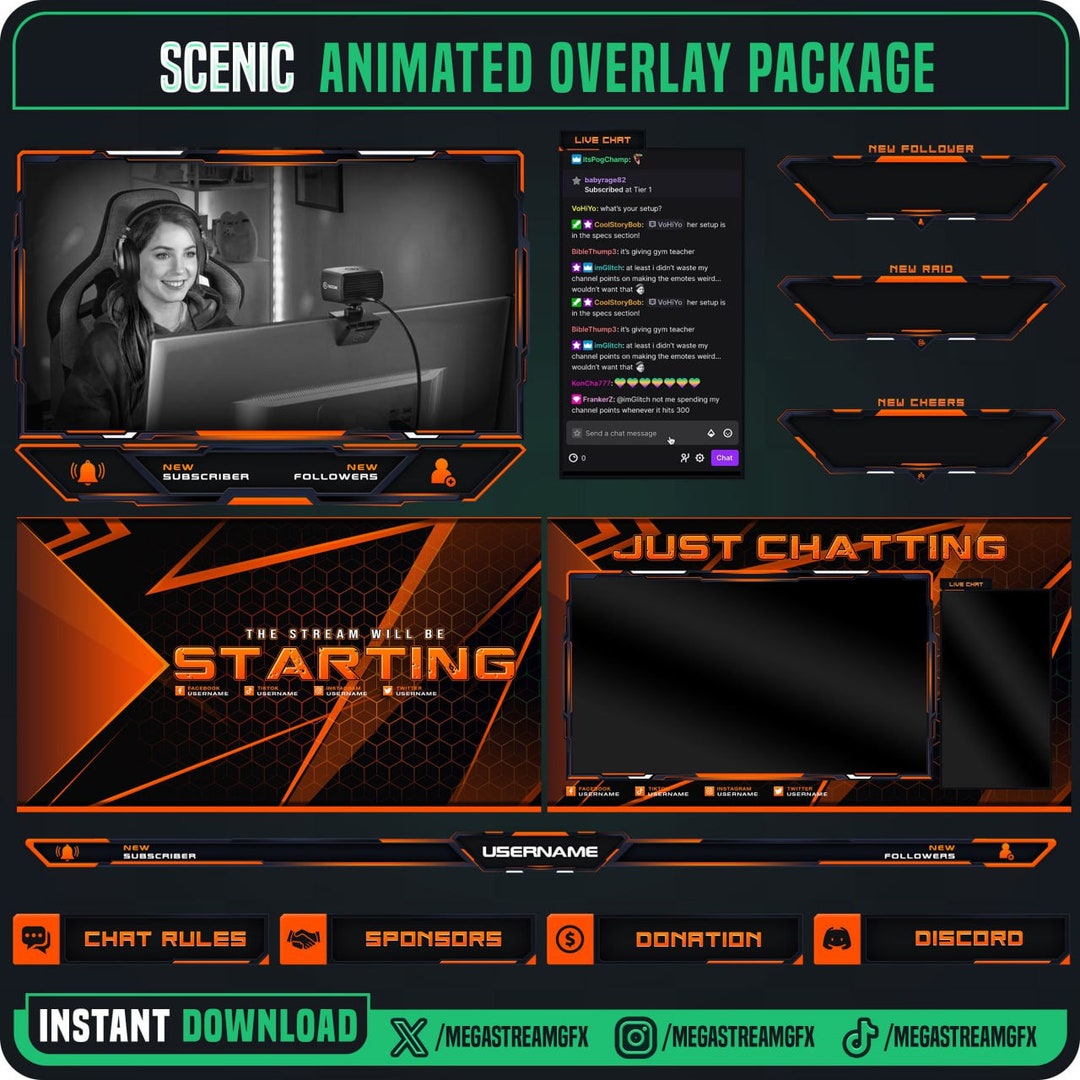 Professional Orange Stream Overlay I Twitch Overlay I Twitch Panels I ...