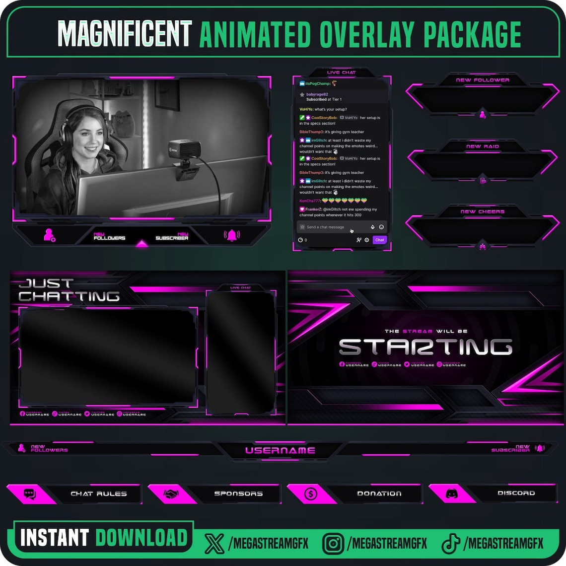 Pink Streaming Overlay Twitch Overlay I Twitch Panels I Twitch Alert ...