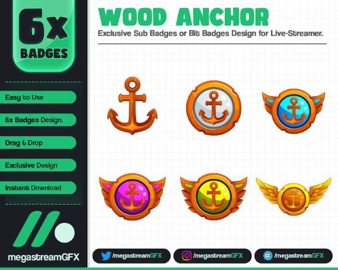 Golden Wood Anchor Sub Badges or Bit Badges Wood Anchor Loyalty Badges ...