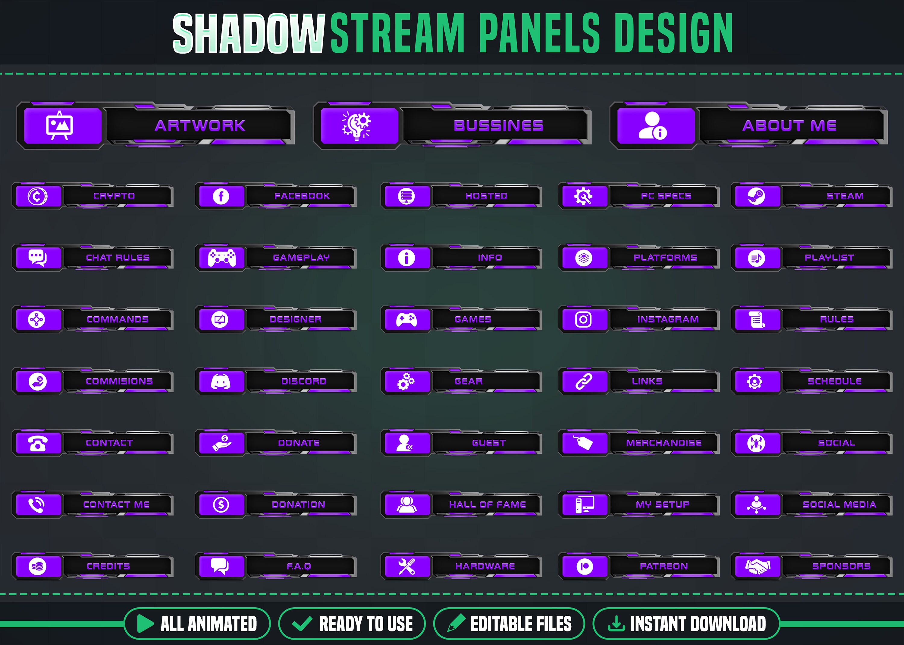 PURPLE Twitch Overlay Package Purple Animated Stream Overlay - Etsy