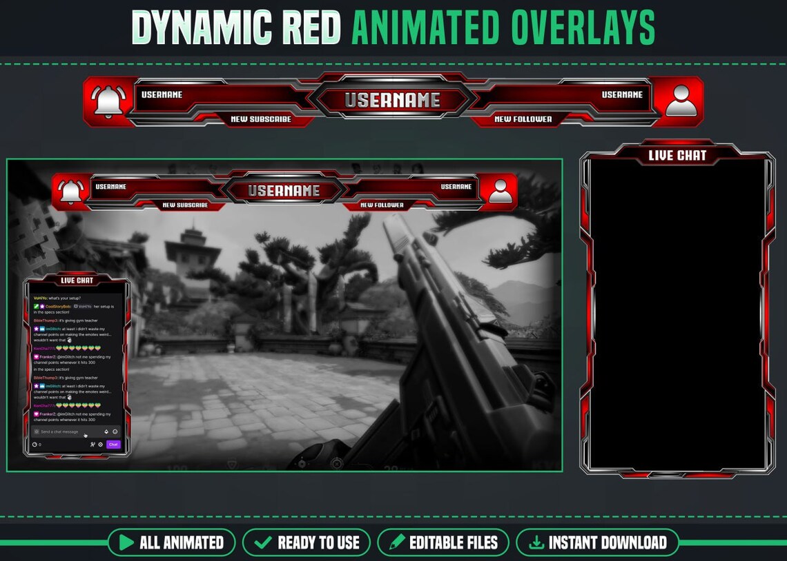Professional Red Overlay Clean Overlay Twitch Overlay stream Package ...