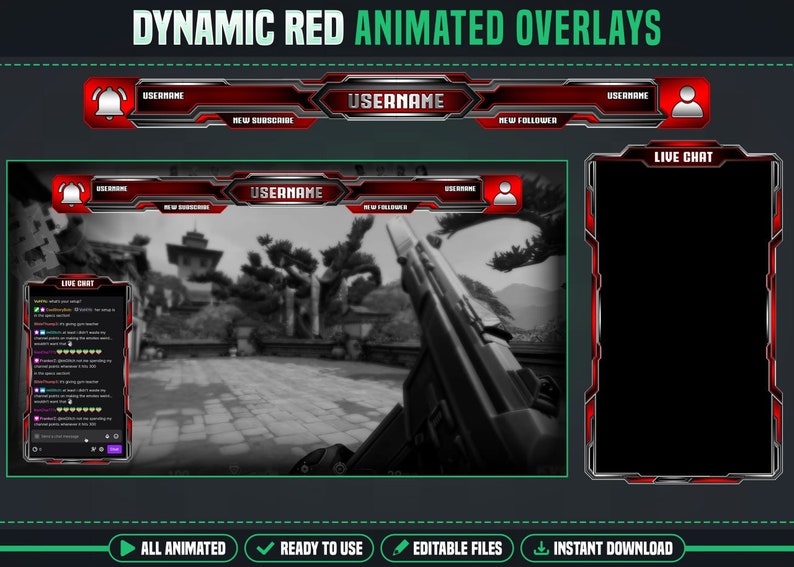 Professional Red Overlay Clean Overlay Twitch Overlay stream Package ...