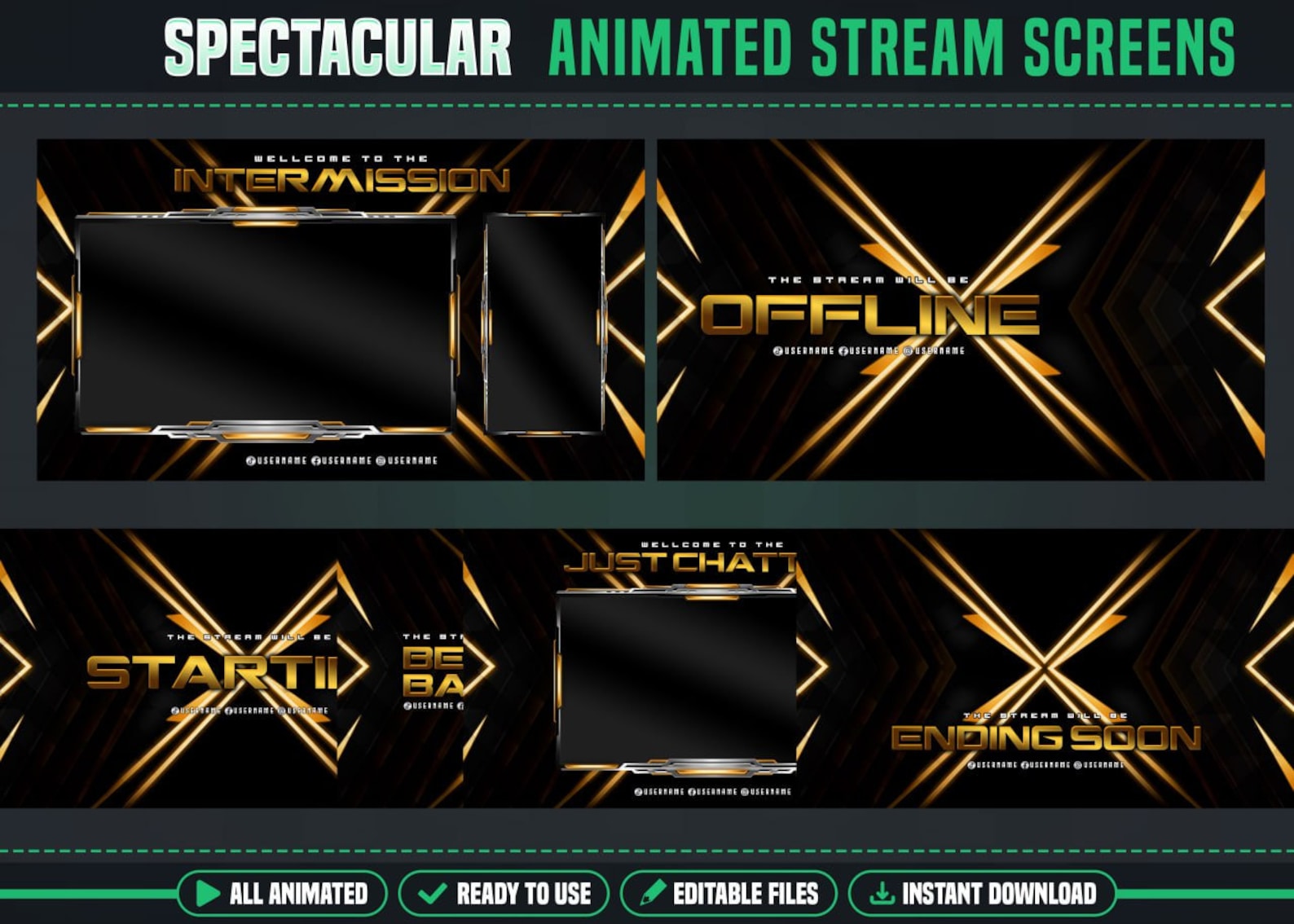 Gold Stream Overlay Package Spectacular Twitch Package Spectacular Kick ...