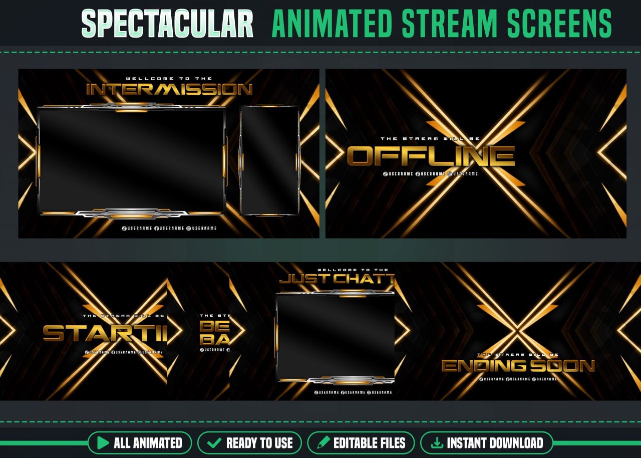 Gold Stream Overlay Package Spectacular Twitch Package Spectacular Kick Overlay Spectacular ...