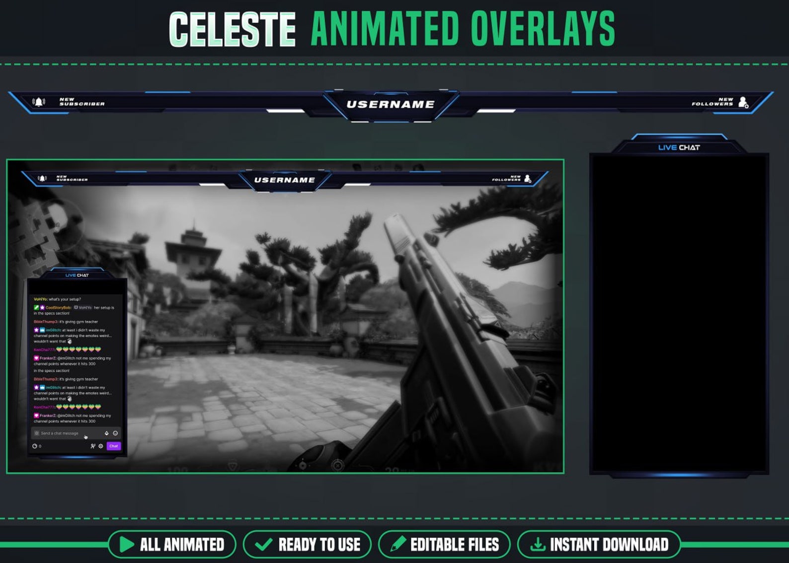 Professional Cyan Stream Overlay I Twitch Overlay I Twitch Panels I ...