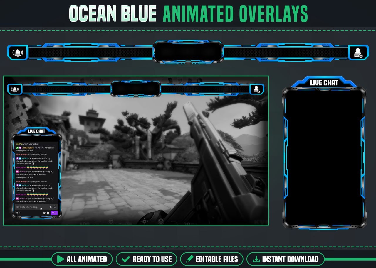 Cyan Vibes Overlay Clean Overlay Stream Overlays Package for Twitch ...