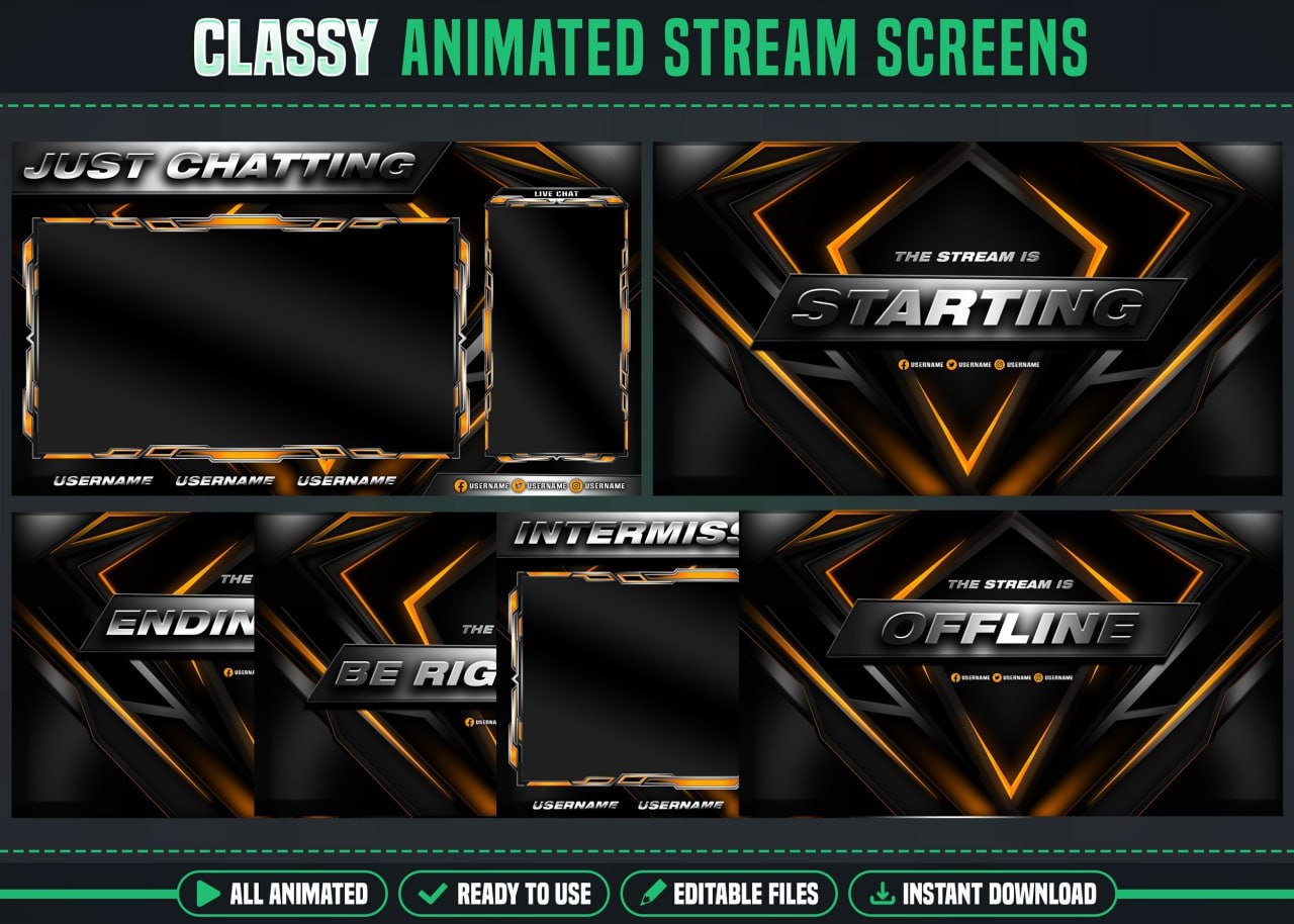 Professional Clean Orange Overlay Pack for Twitch Twitch Overlay Stream ...