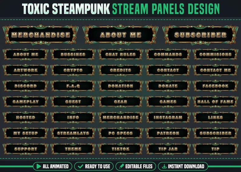 Toxic Steampunk Stream Overlay Package Steampunk Twitch Package ...