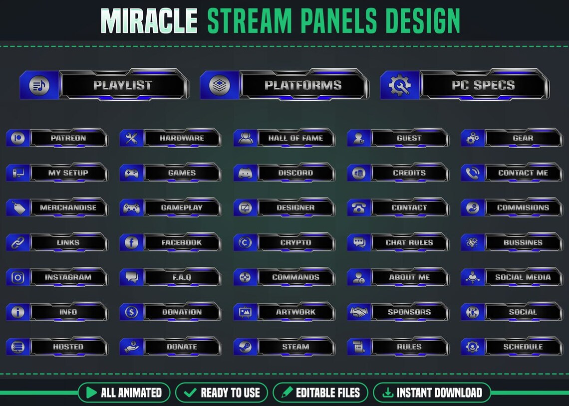 BLUE Clean Overlay Pack for Twitch, Youtube Blue Overlay Stream Package ...