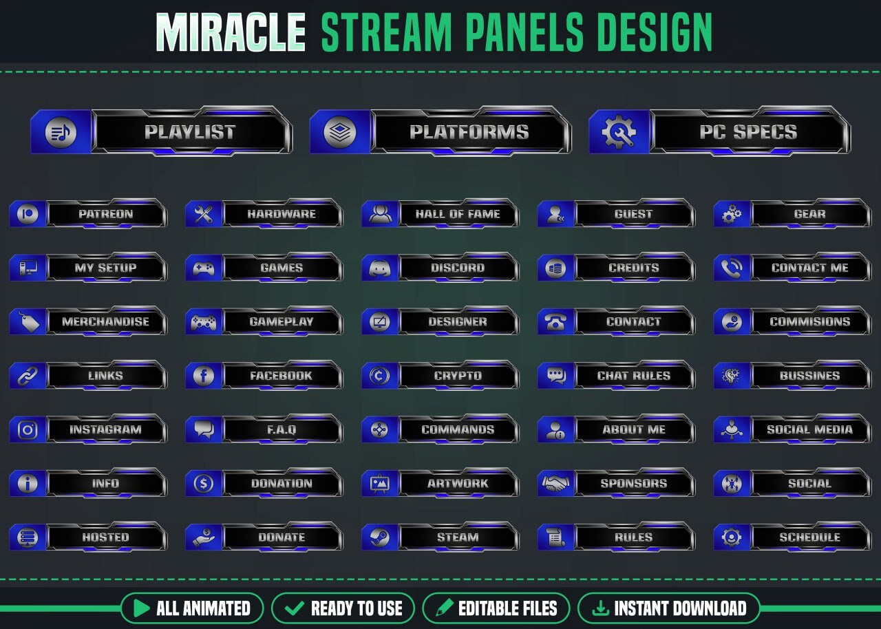 BLUE Clean Overlay Pack for Twitch, Youtube Blue Overlay Stream Package ...