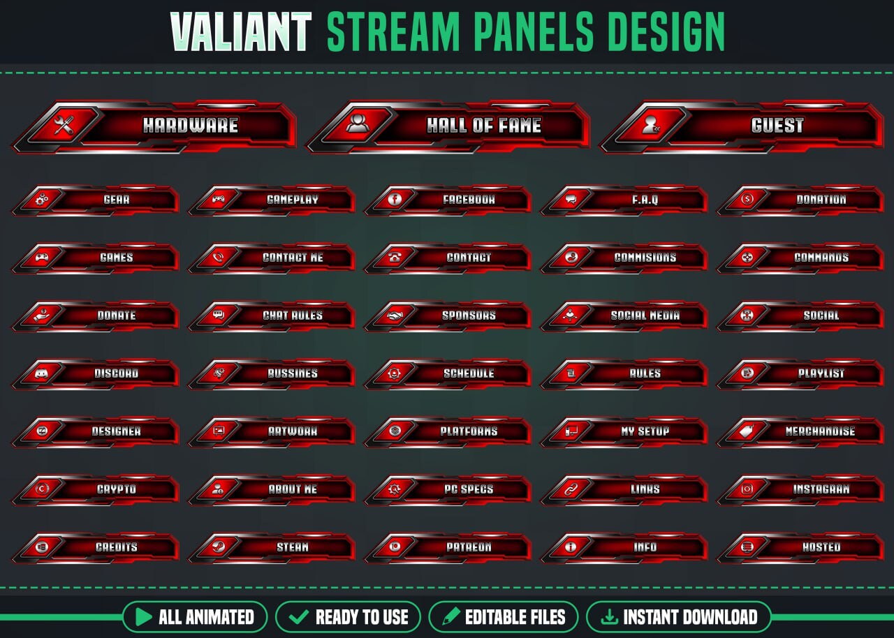 Red Stream Overlay Pack Red Overlay Overlay for Twitch/discord/youtube ...