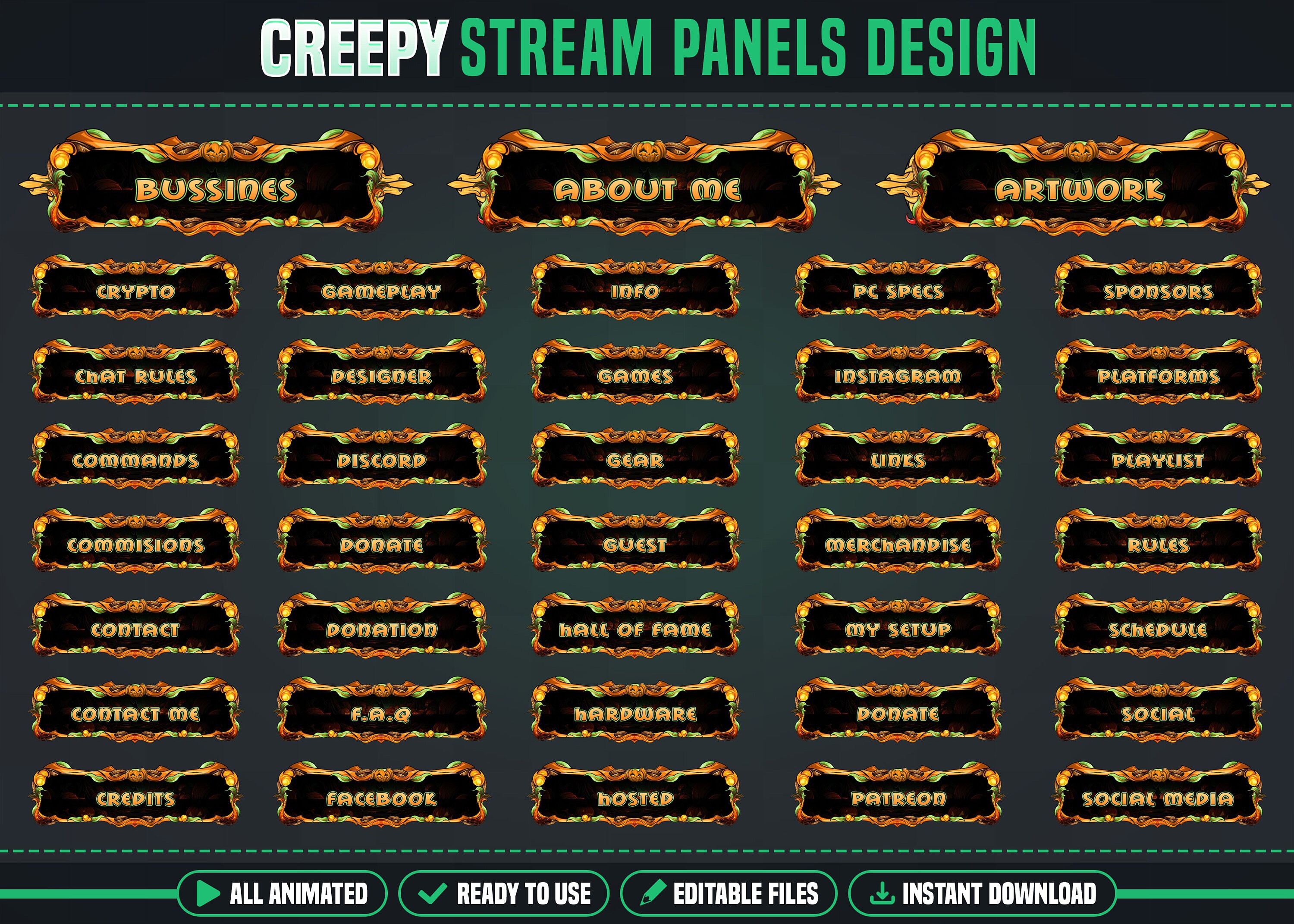 Halloween Theme Stream Overlay Package Creepy Twitch Package Creepy ...