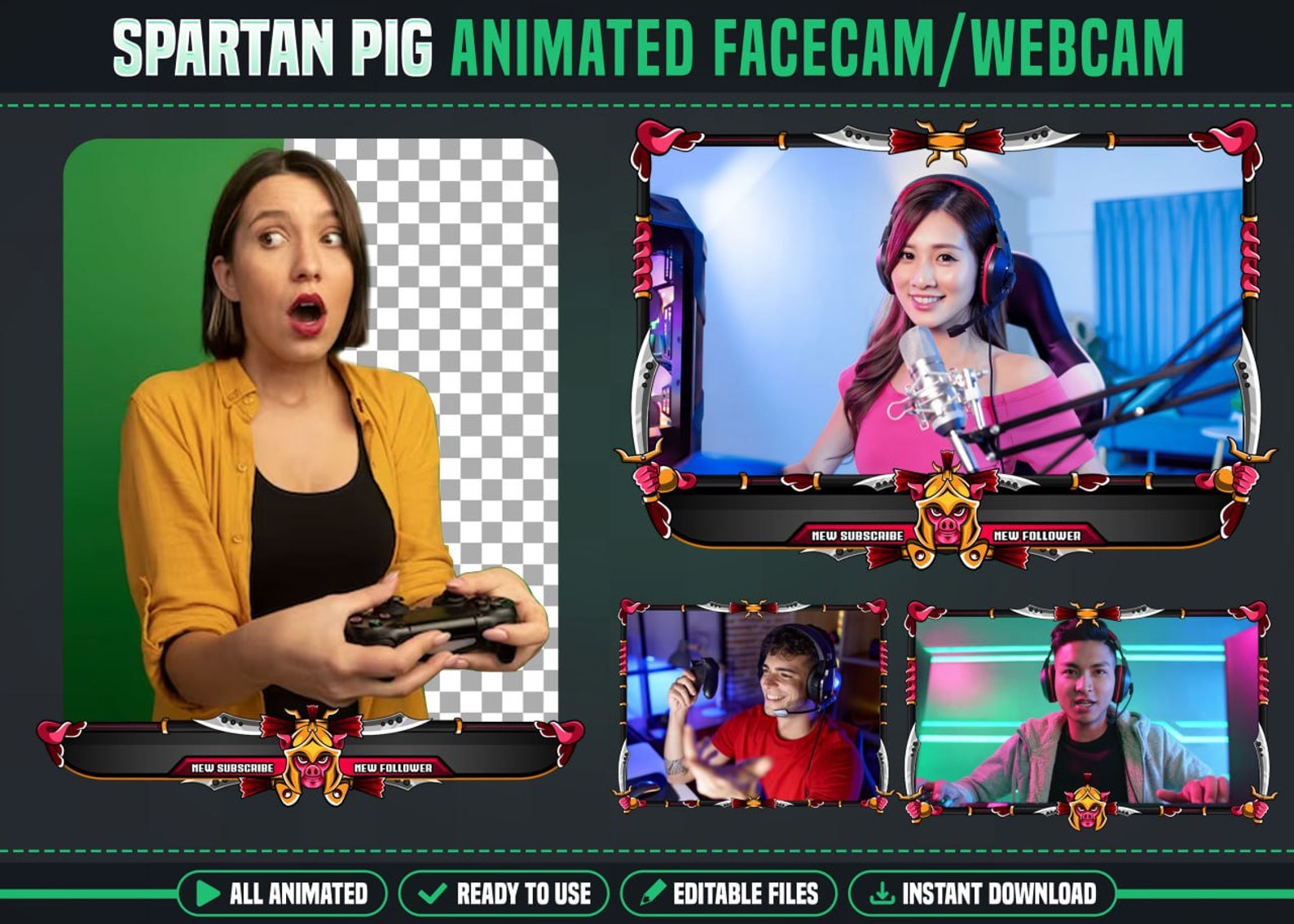 Spartan Pig Theme Stream Overlay Pack Thematic Overlay Animal Overlay ...