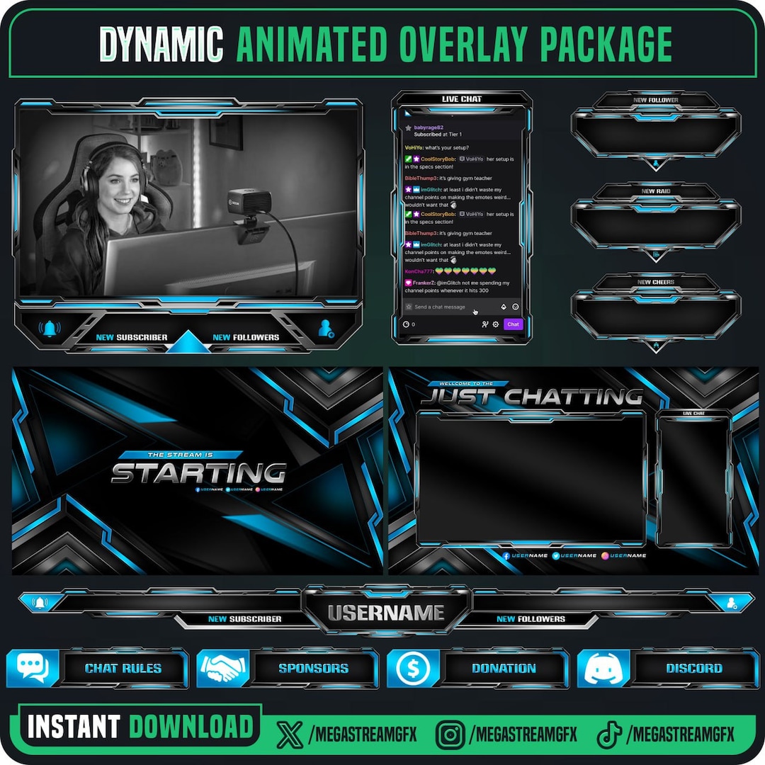 CYAN Clean Overlay Pack for Twitch, Youtube Cyan Overlay Stream Package ...