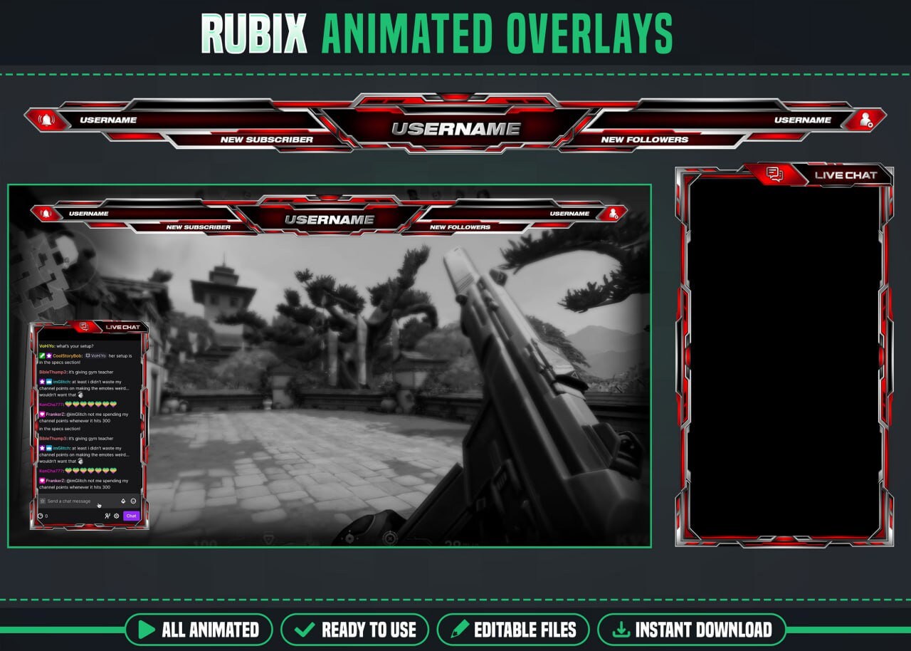 Red & Black Twitch Overlay Package Red Twitch Theme Red Stream Overlay ...