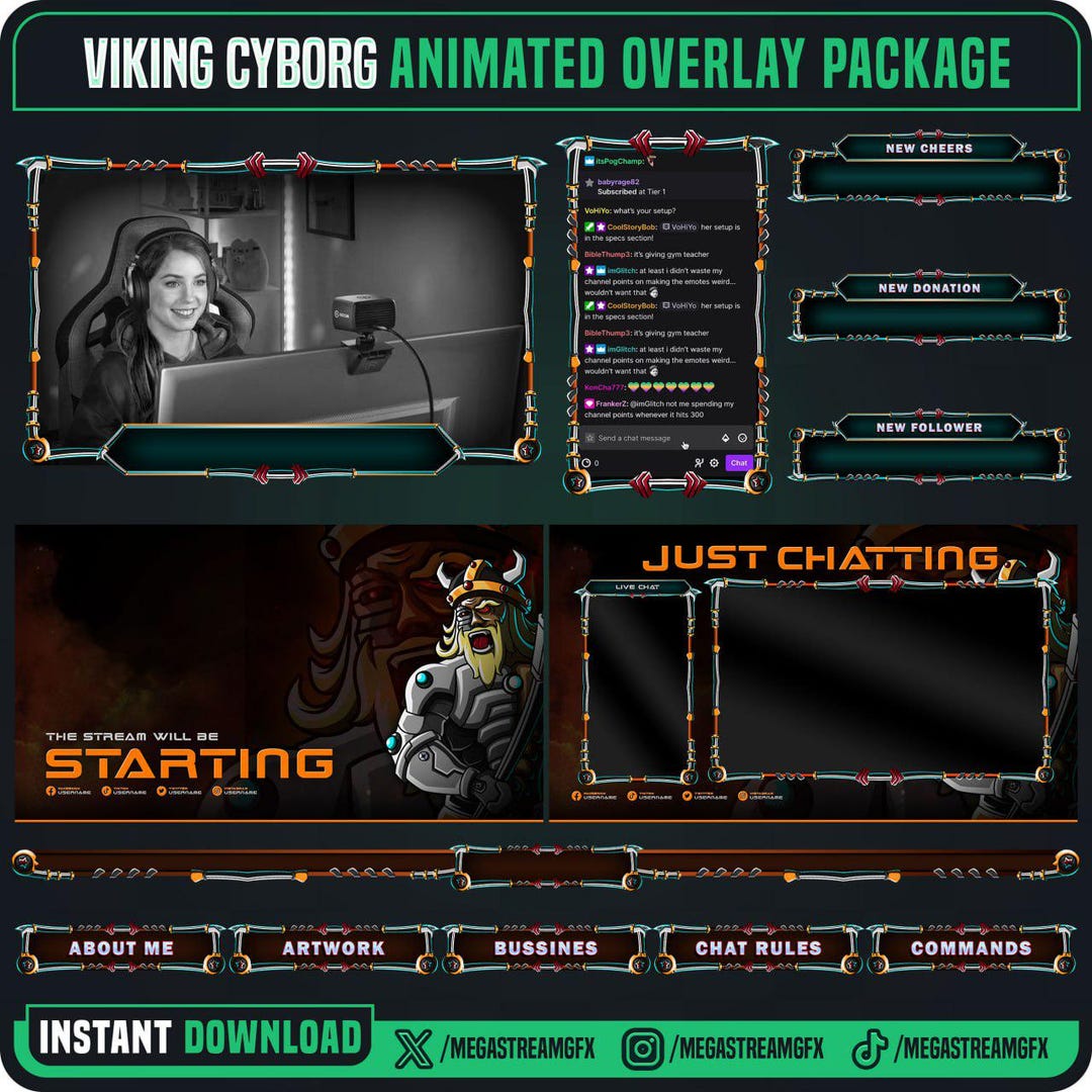 Viking Cyborg Overlay Package Stream Overlay Pack Mythology Theme ...