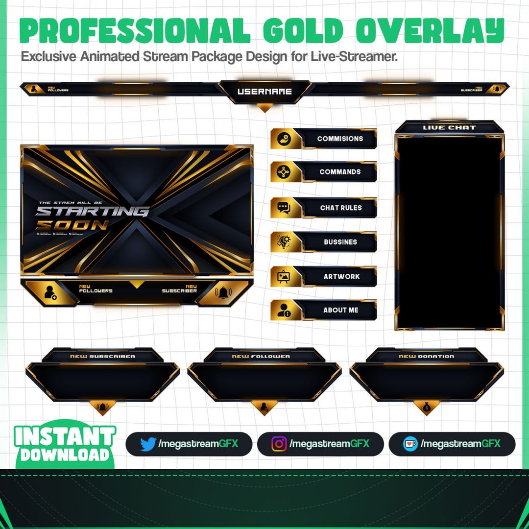 Professional GOLD Stream Overlay I Twitch Overlay I Twitch - Etsy
