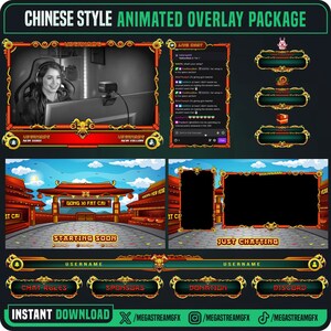 Chinese Festival Stream Overlay Package Red and Gold Theme Package ...
