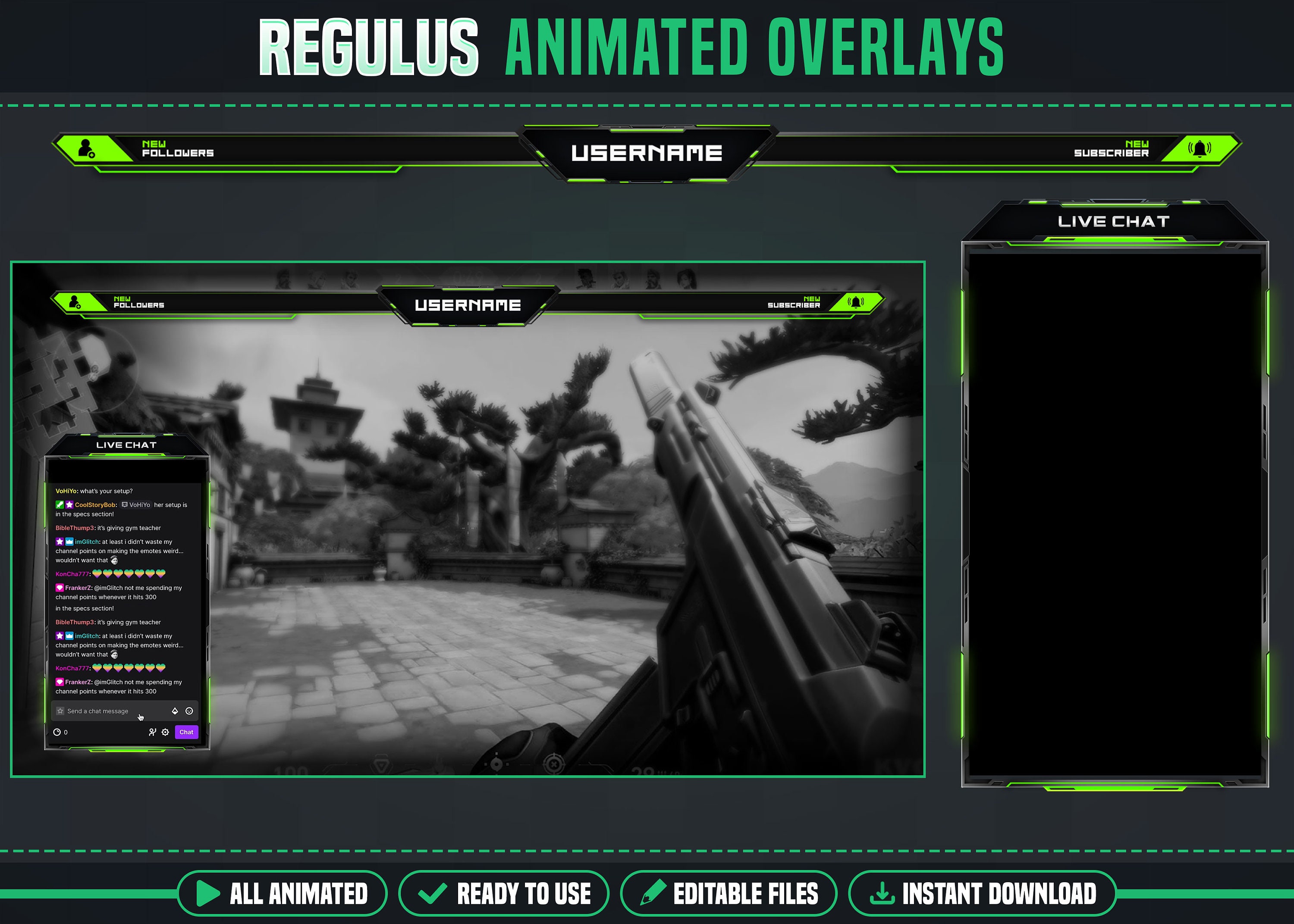 Green Twitch Overlay Package Green Twitch Theme Stream Overlay Pack ...