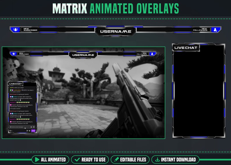 BLUE Twitch Overlay Package Blue Stream Overlay Pack Stream Overlay ...