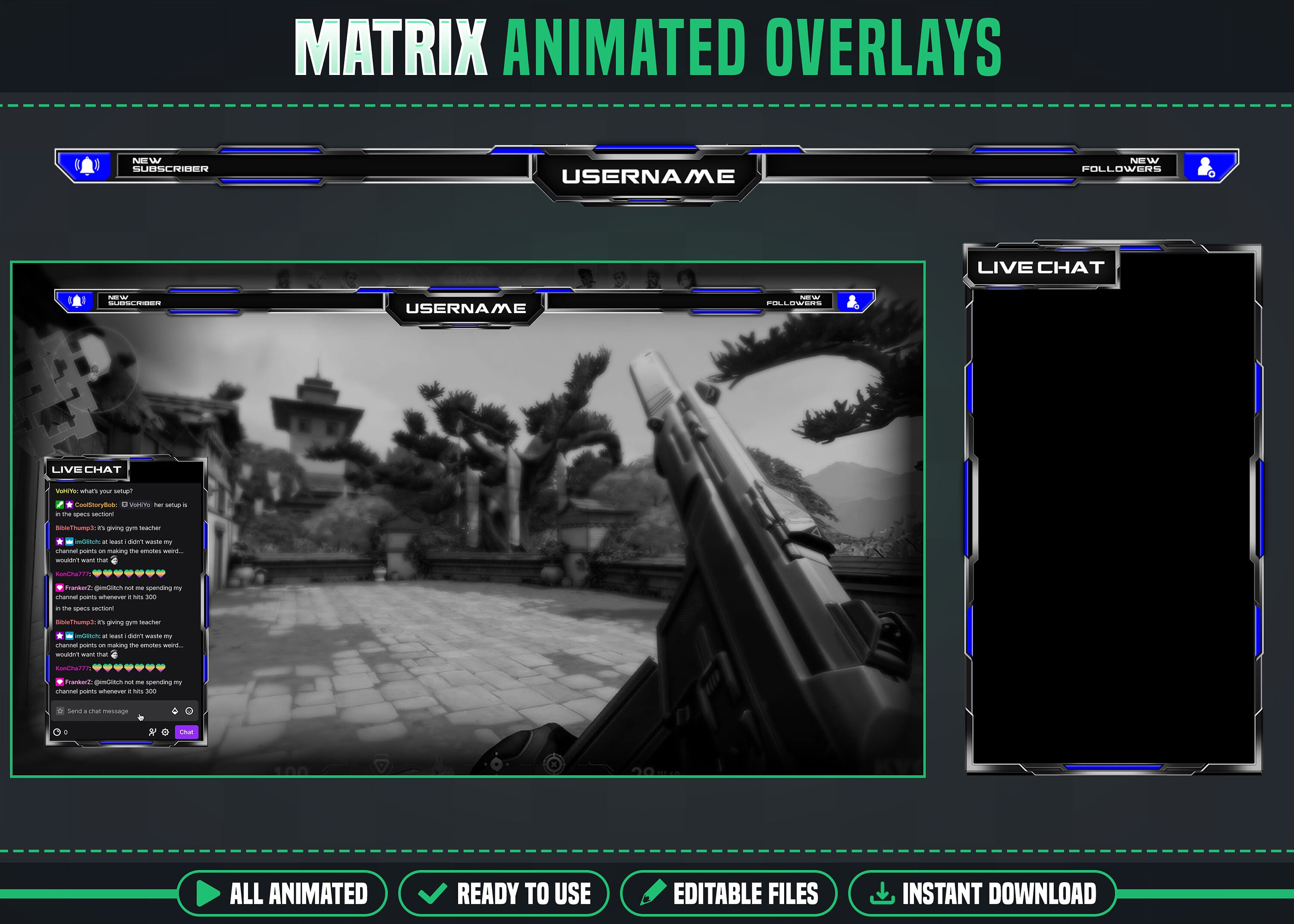 BLUE Twitch Overlay Package Blue Stream Overlay Pack Stream Overlay ...