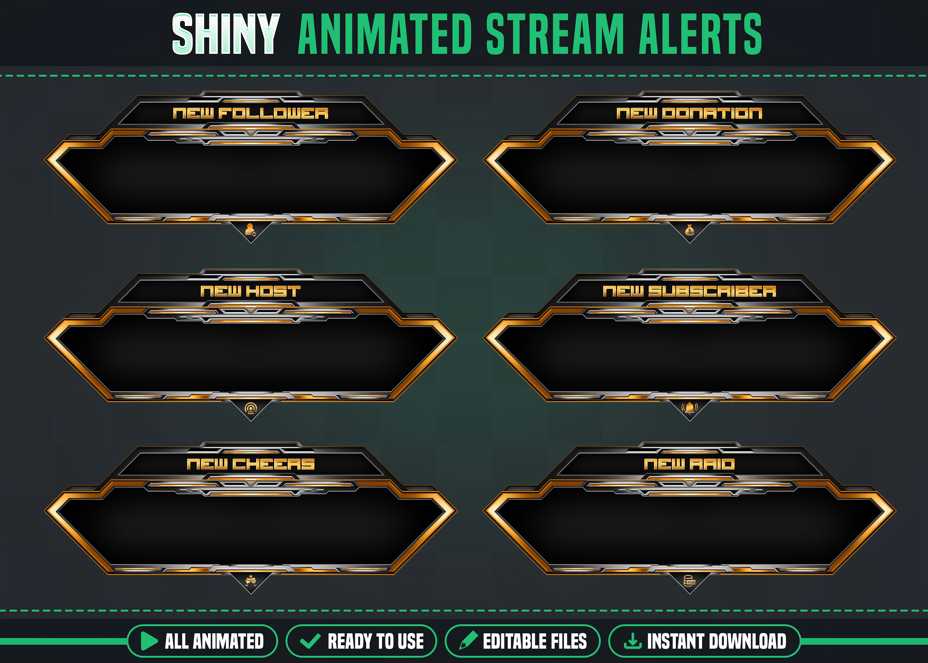 GOLD Clean Overlay Pack for Twitch, Youtube Gold Overlay Stream Package ...