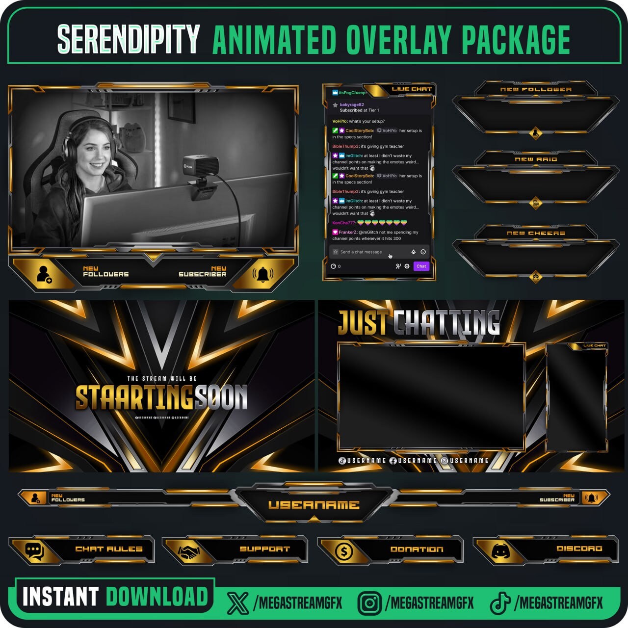 Gold Streaming Overlay Twitch Overlay I Twitch Panels I Twitch Alert I ...