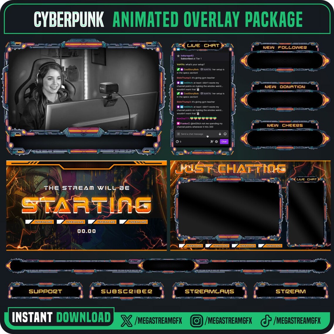 Cyberpunk Stream Overlay Package Cyberpunk Twitch Package Cyberpunk ...