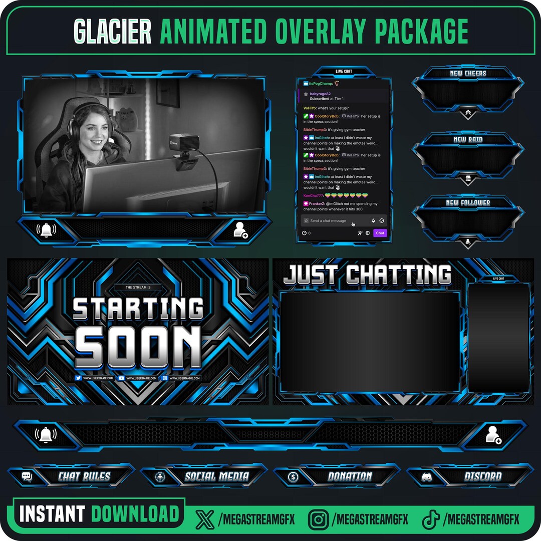 Professional Blue Overlay Clean Stream Overlays Package for Twitch ...