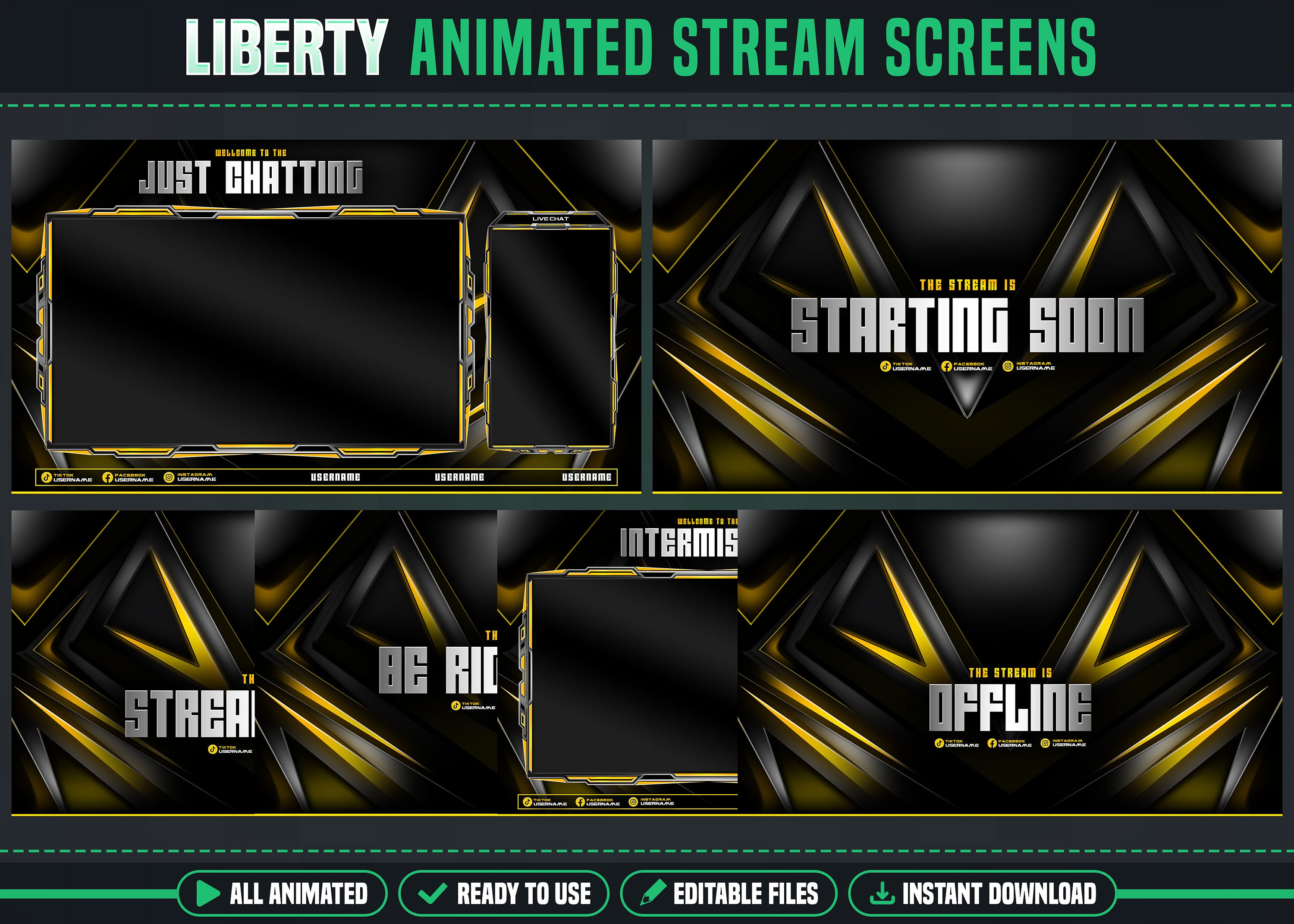 YELLOW Clean Overlay Pack for Twitch, Youtube Yellow Overlay Stream ...
