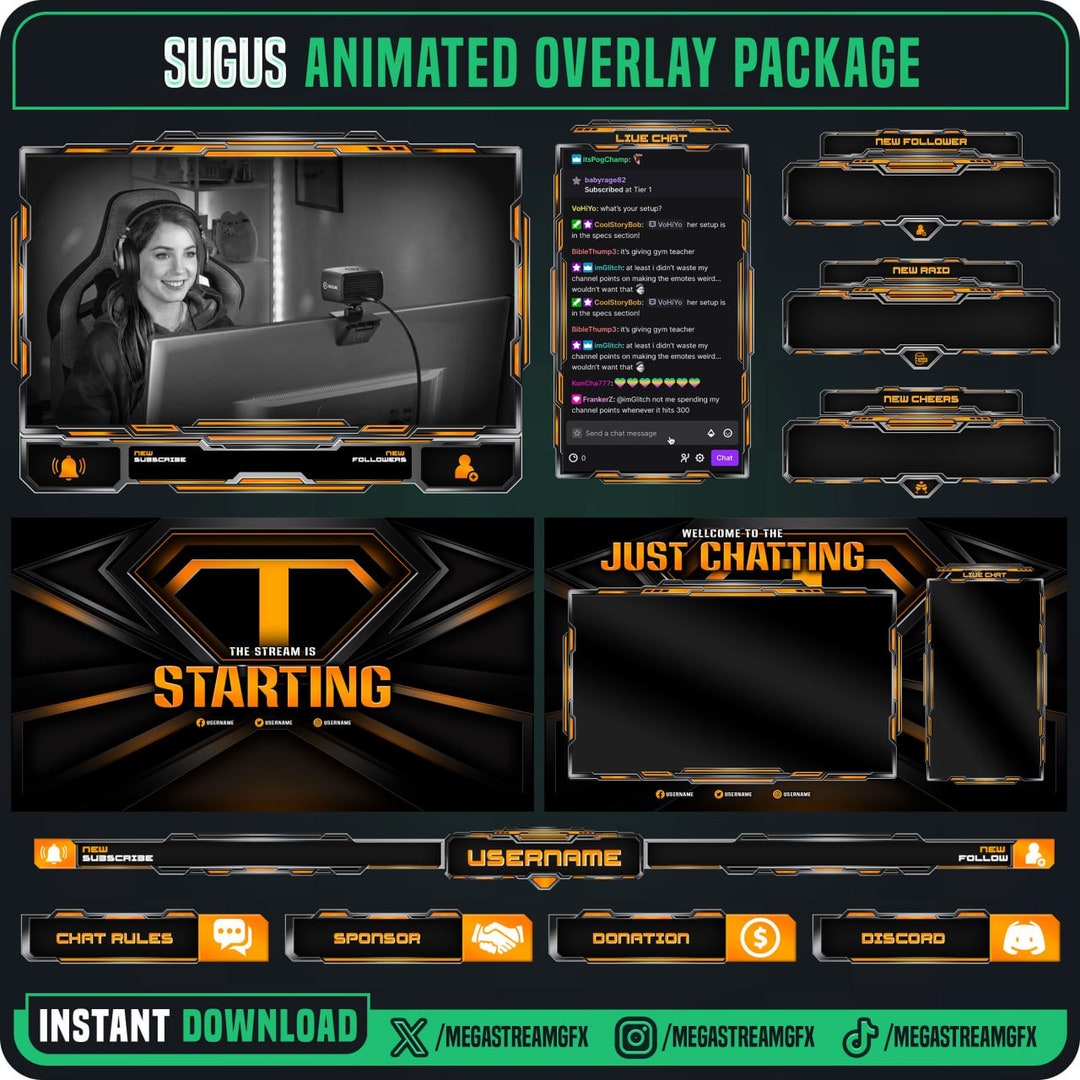 ORANGE Clean Overlay Pack for Twitch, Youtube Orange Overlay Stream ...