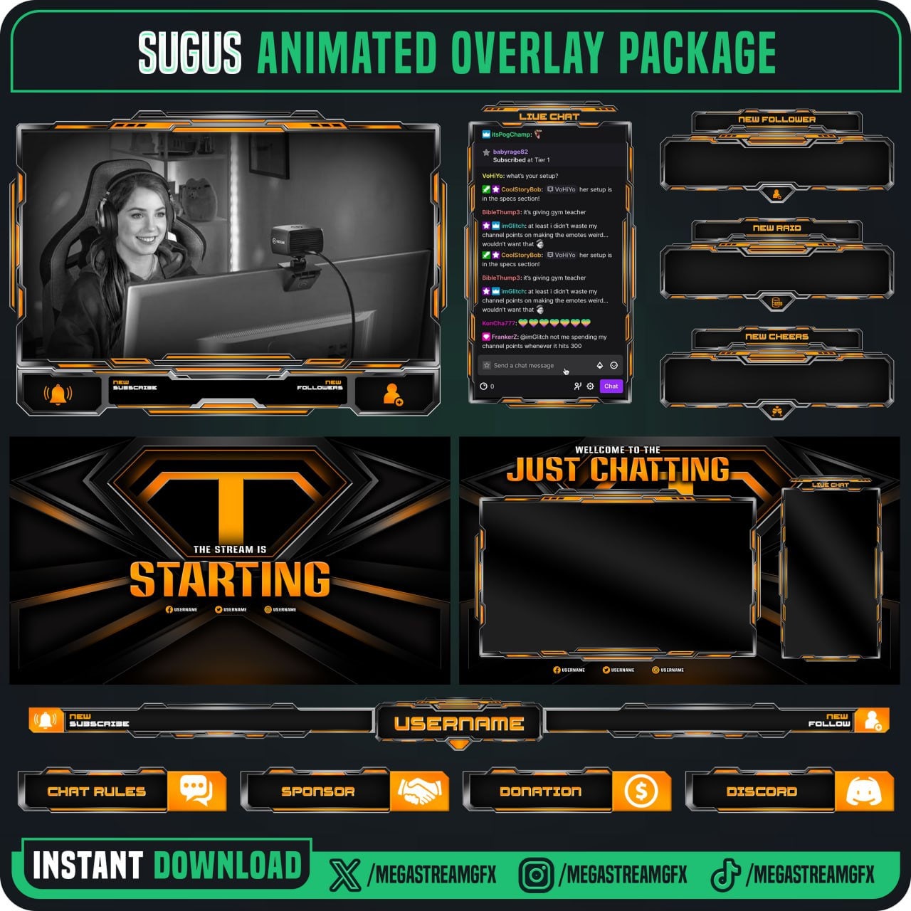 ORANGE Clean Overlay Pack for Twitch Youtube Orange Overlay - Etsy