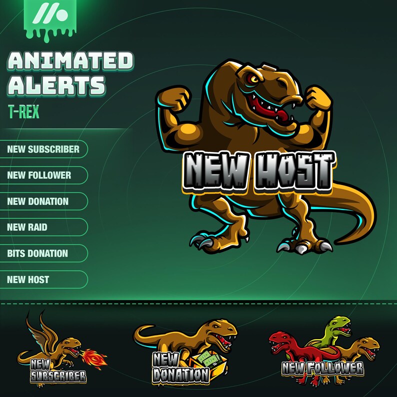 Stream Alert Pack Dino Theme - Dinosaur Stream Alert | Jurassic T-rex Stream Alert for Twitch ...