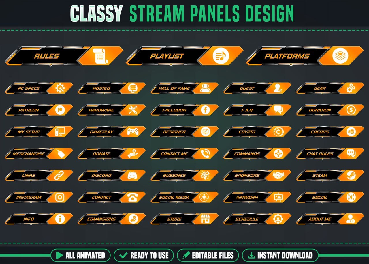 Professional Clean Orange Overlay Pack for Twitch Twitch Overlay Stream ...