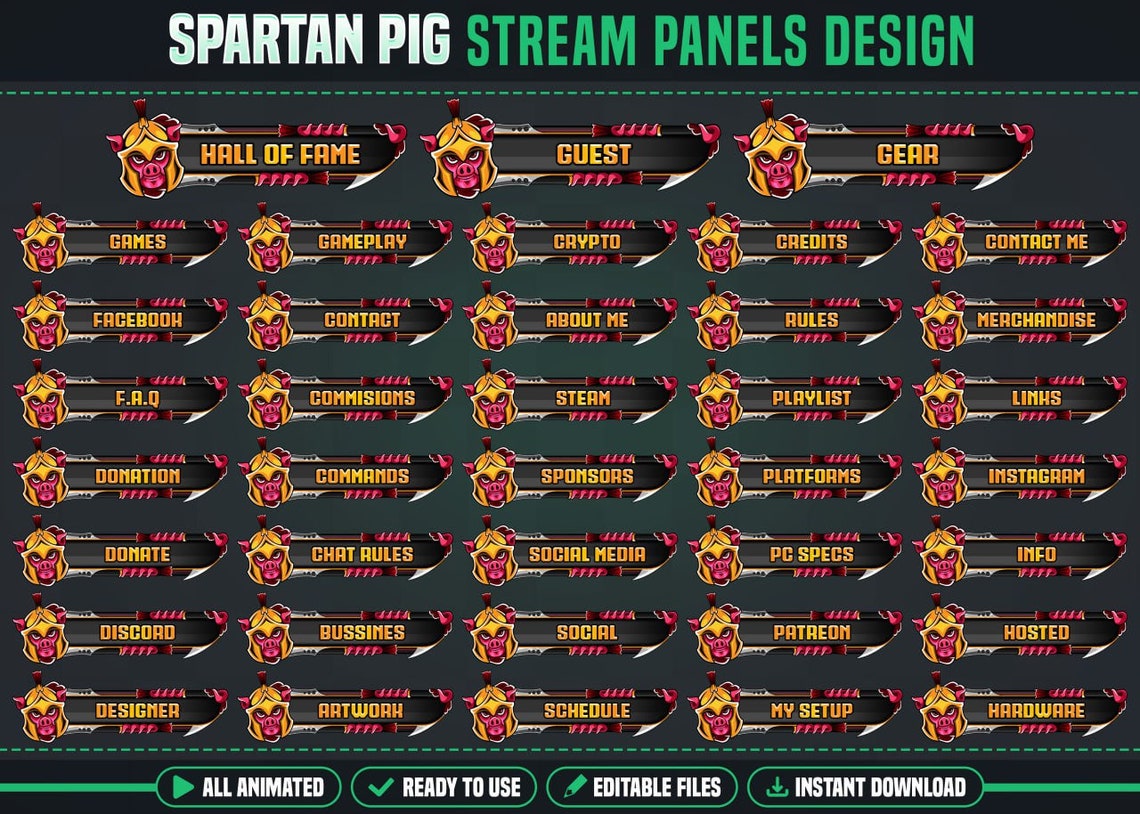 Spartan Pig Theme Stream Overlay Pack Thematic Overlay Animal Overlay ...