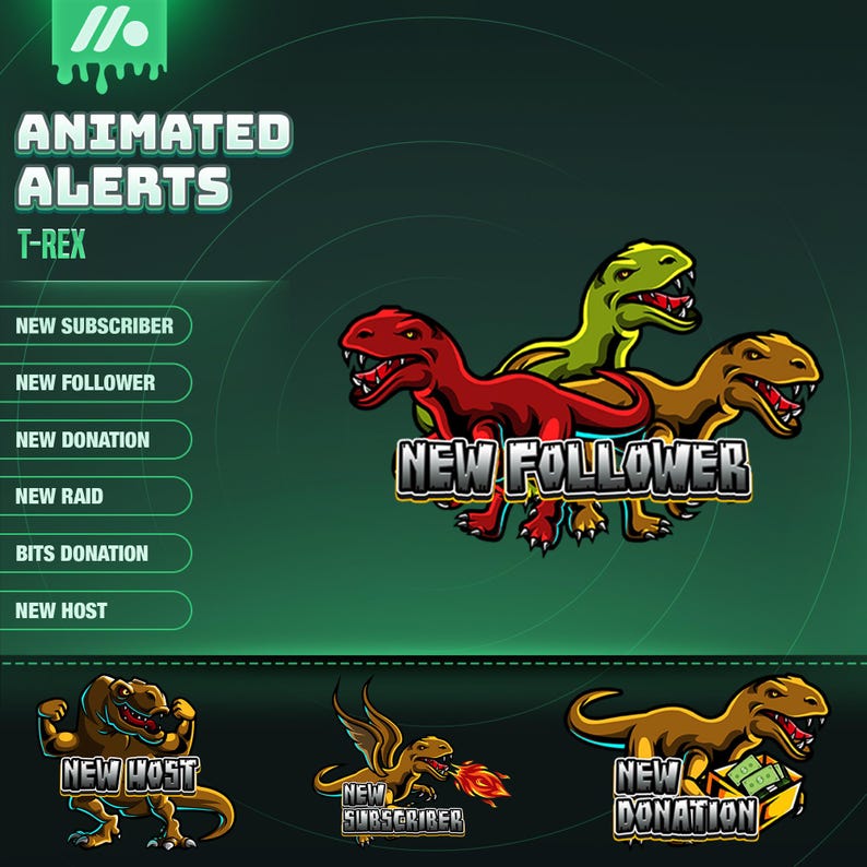 Stream Alert Pack Dino Theme - Dinosaur Stream Alert | Jurassic T-rex ...