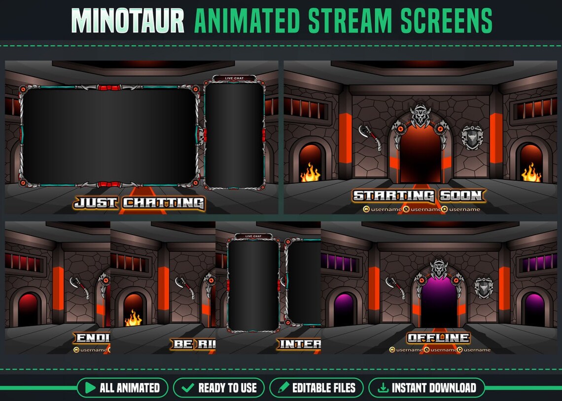 Minotour Art Stream Overlay Package Horror Twitch Overlay Twitch Webcam ...