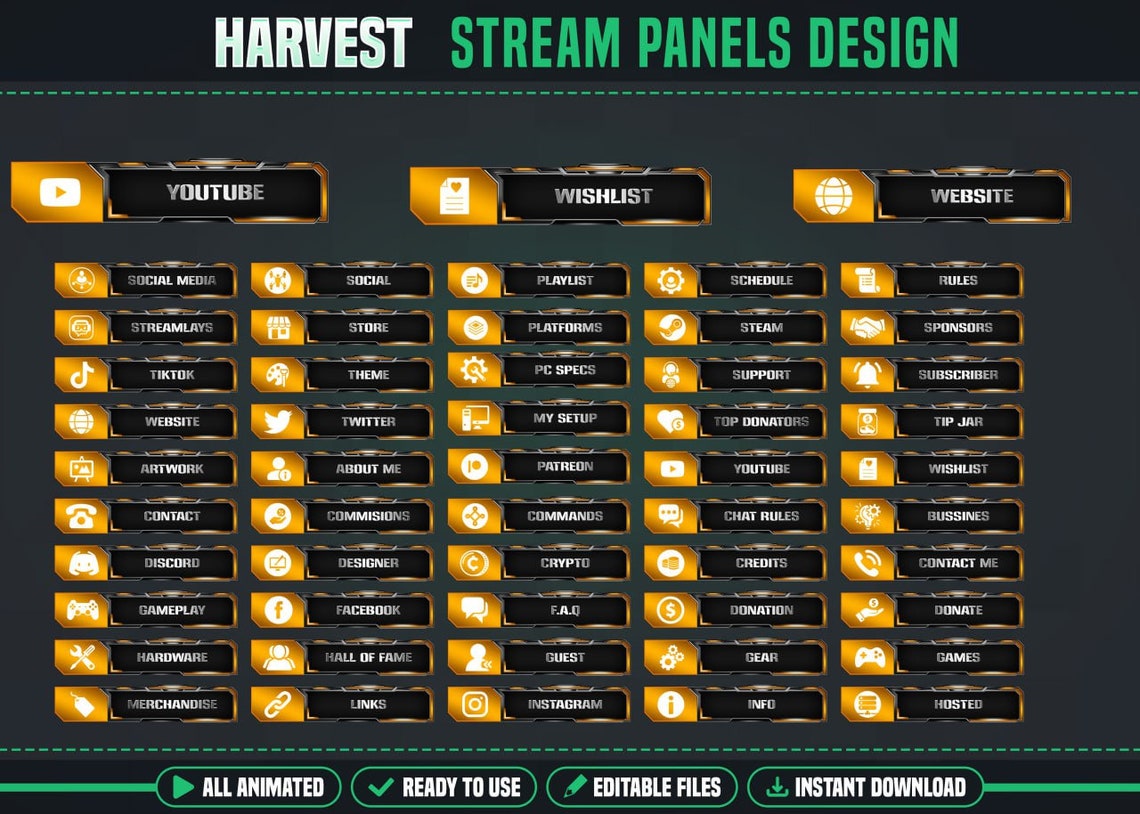 GOLD Stream Overlay for Twitch, Youtube Gold Overlay Stream Package ...