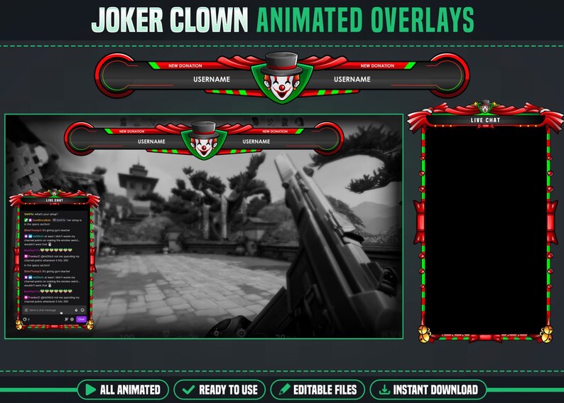 Clown Joker Stream Overlay Package Overlay for Twitch/dicscord /youtube ...