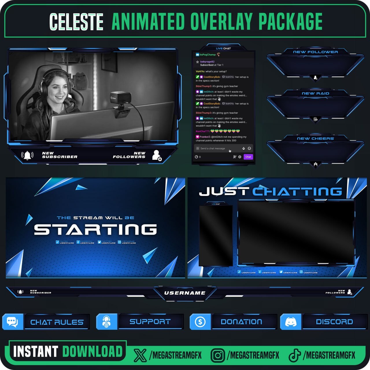 Professional Cyan Stream Overlay I Twitch Overlay I Twitch Panels I ...