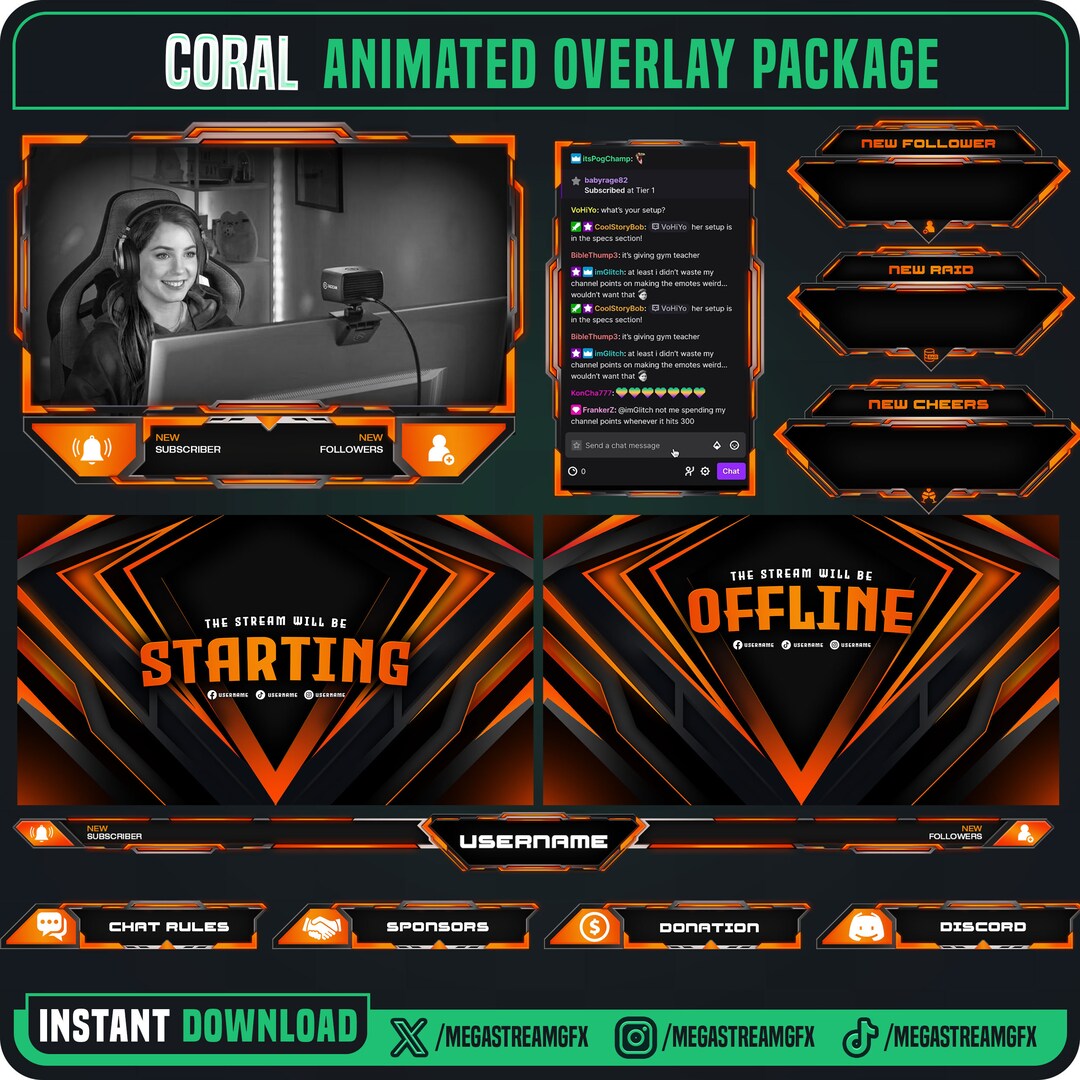 ORANGE Twitch Overlay Package Orange Animated Stream Overlay Pack ...