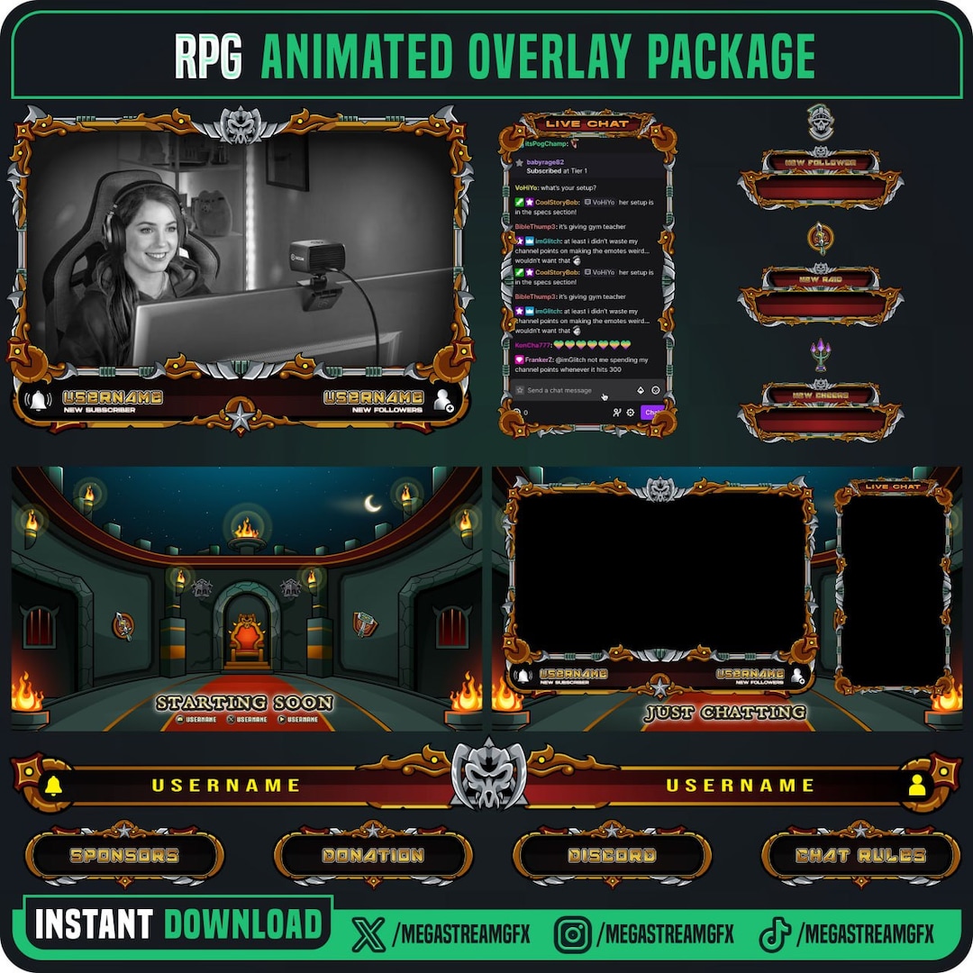 Rpg Gaming Theme Overlay Package Rpg Game Twitch Overlay Twitch