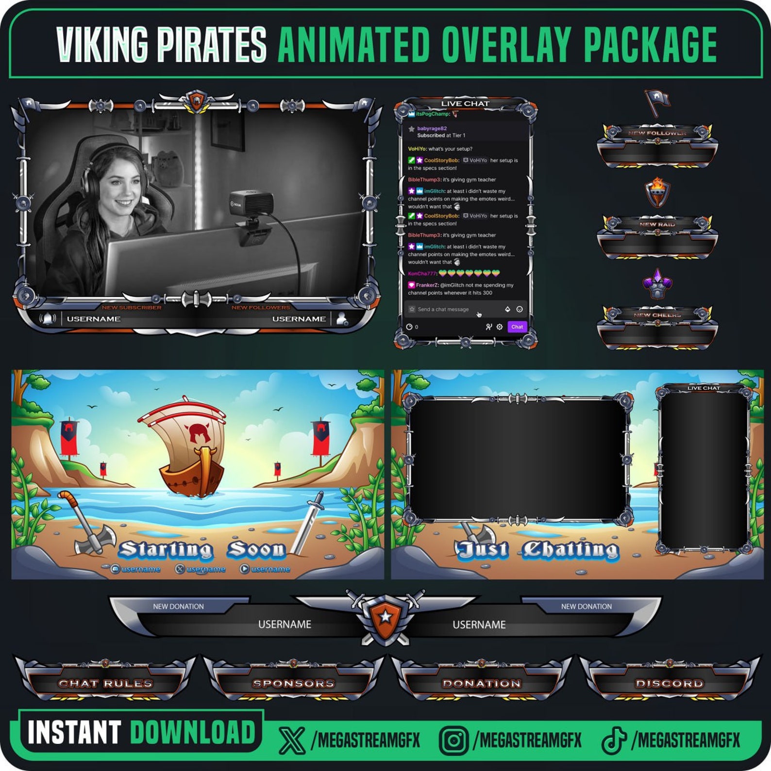 Viking Pirates Stream Overlay Package Viking Twitch Overlay Twitch ...