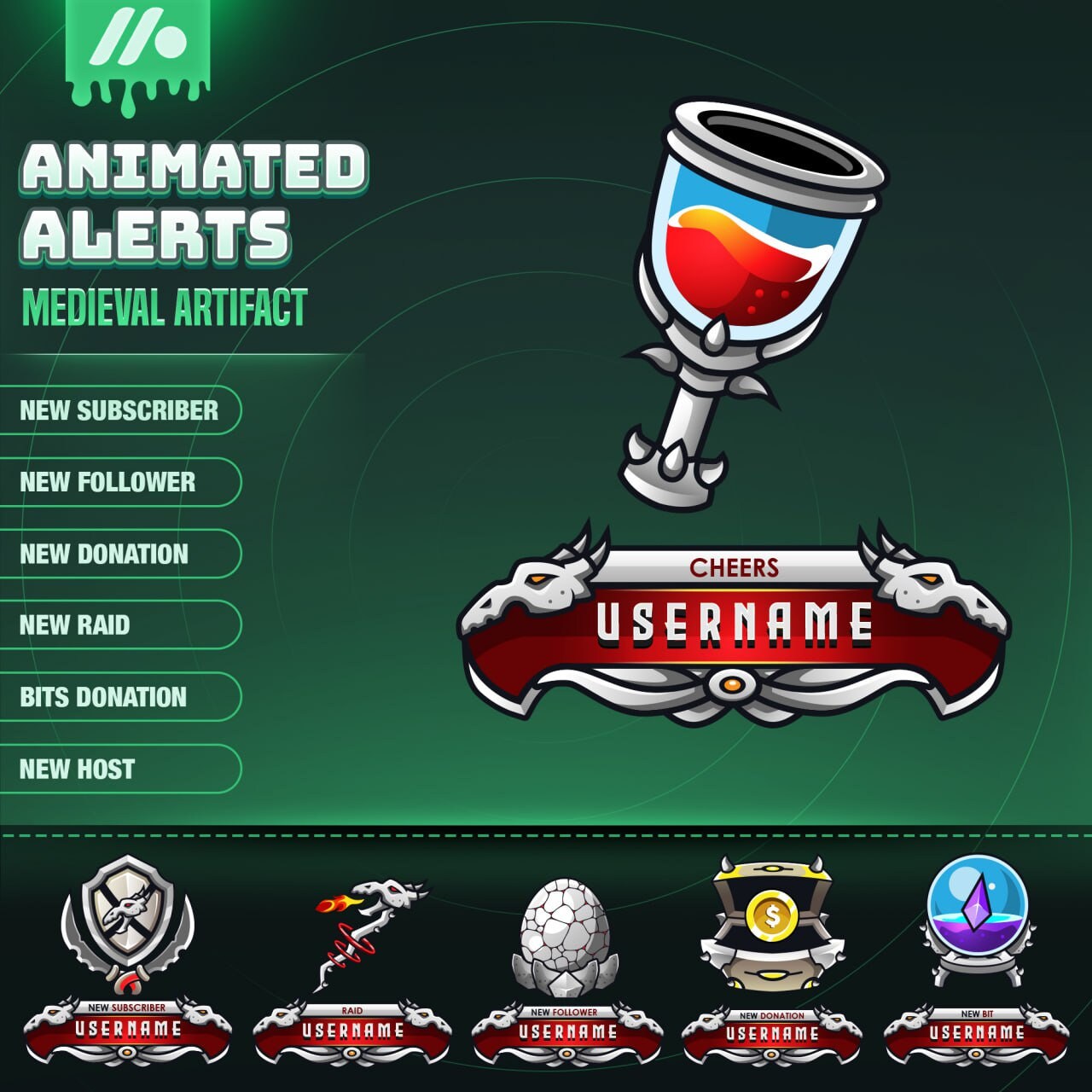 Gray Artifact Theme Alert Pack Medieval Theme Alert Premade Twitch ...