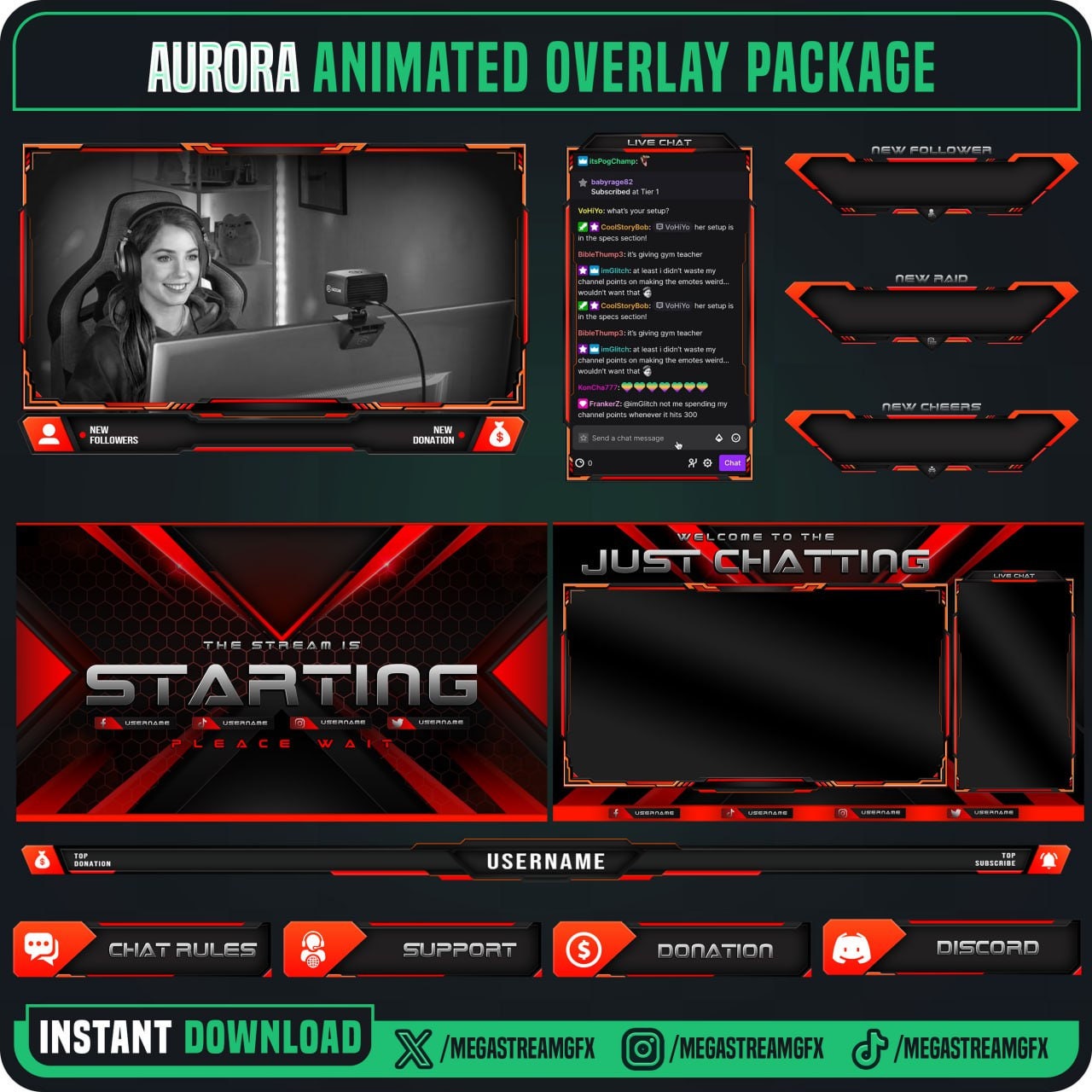 Professional Red Stream Overlay I Twitch Overlay I Twitch Panels I ...