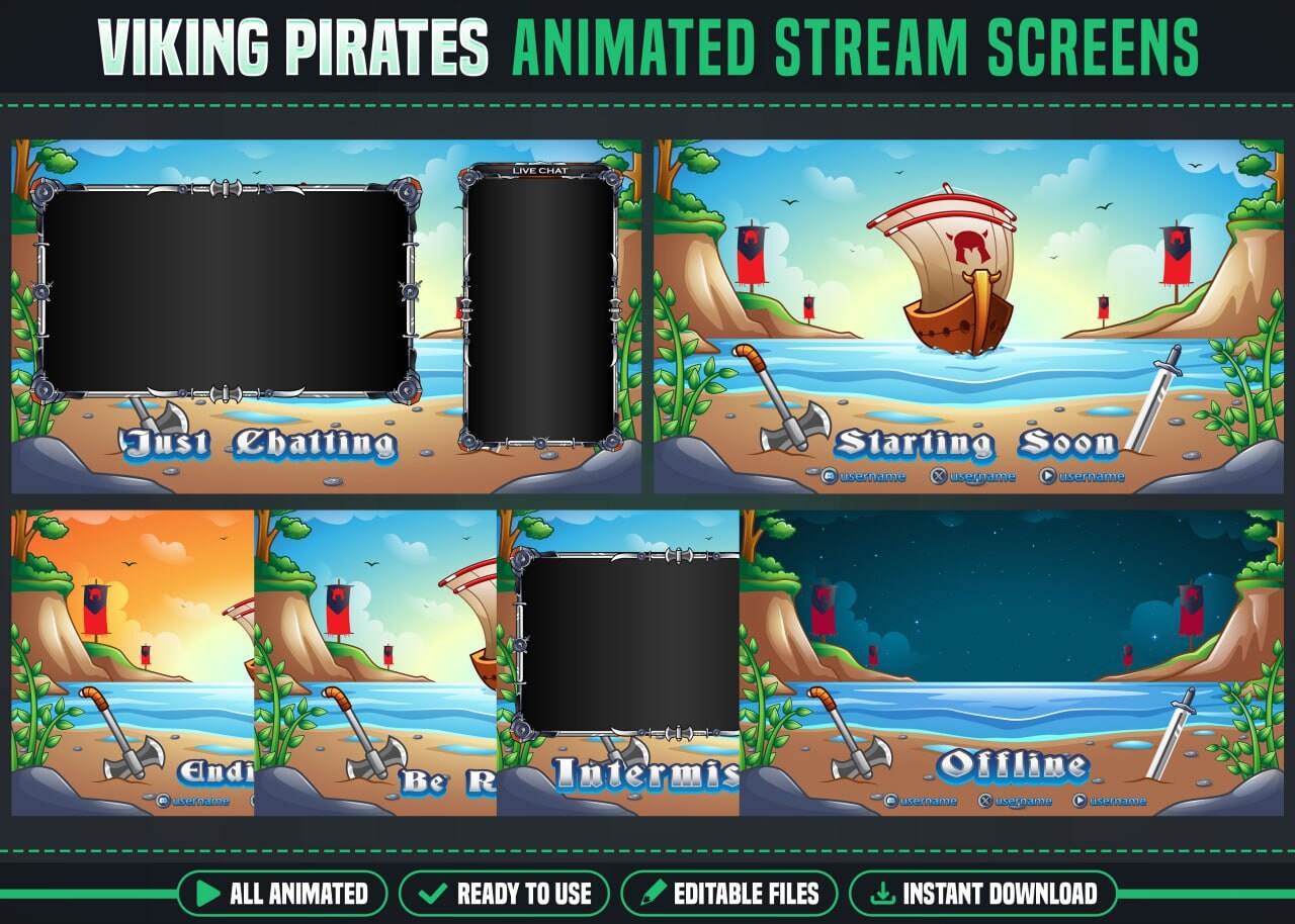 Viking Pirates Stream Overlay Package Viking Twitch Overlay Twitch ...