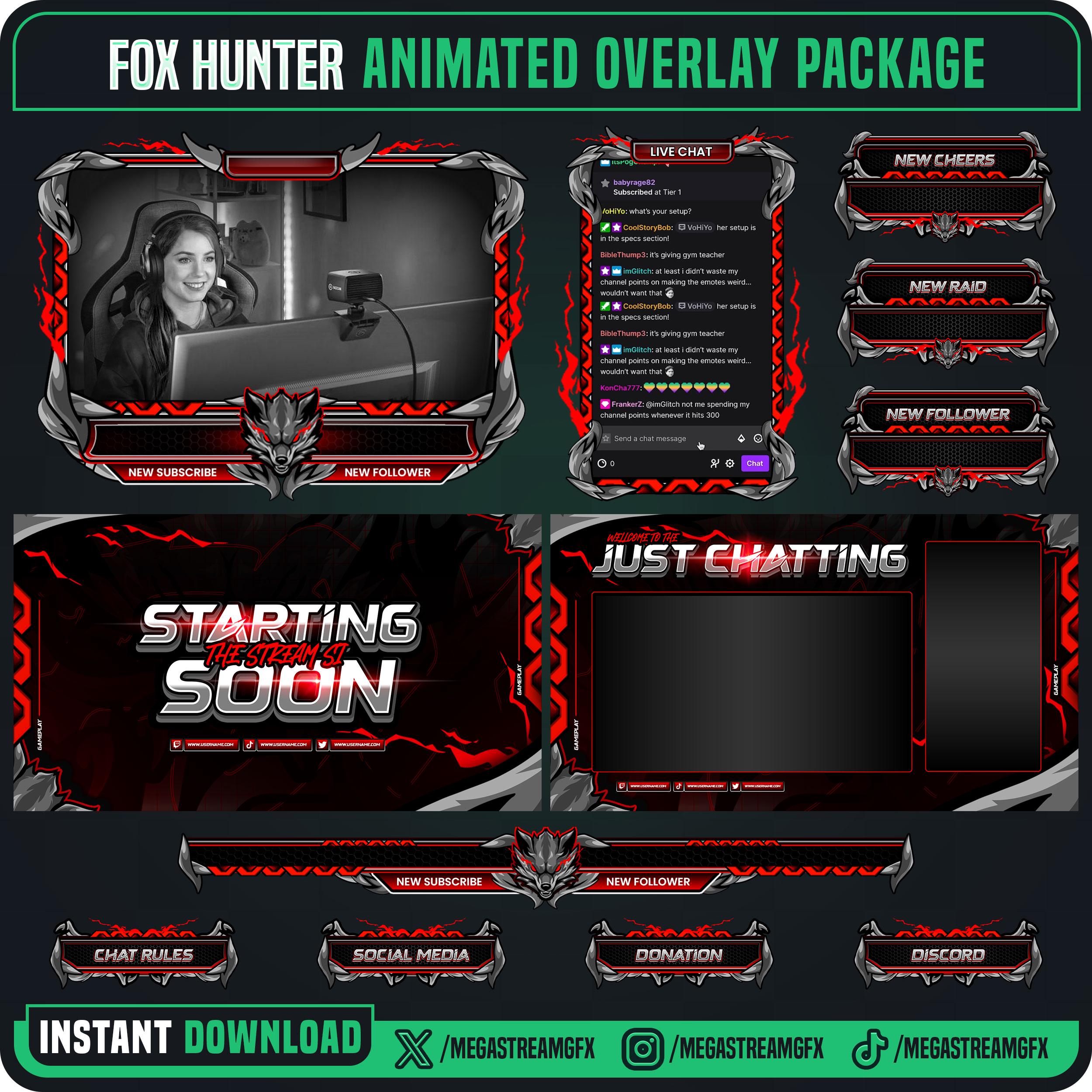 Foxfire Overlay Pack Overlay Esport Red Stream Overlay Custom Stream Graphic & Overlay Overlay ...