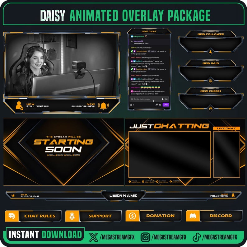 Yellow Streaming Overlay Twitch Overlay I Twitch Panels I Twitch Alert ...
