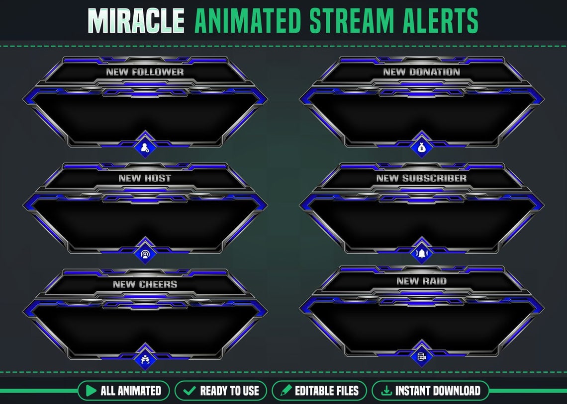 BLUE Clean Overlay Pack for Twitch, Youtube Blue Overlay Stream Package ...