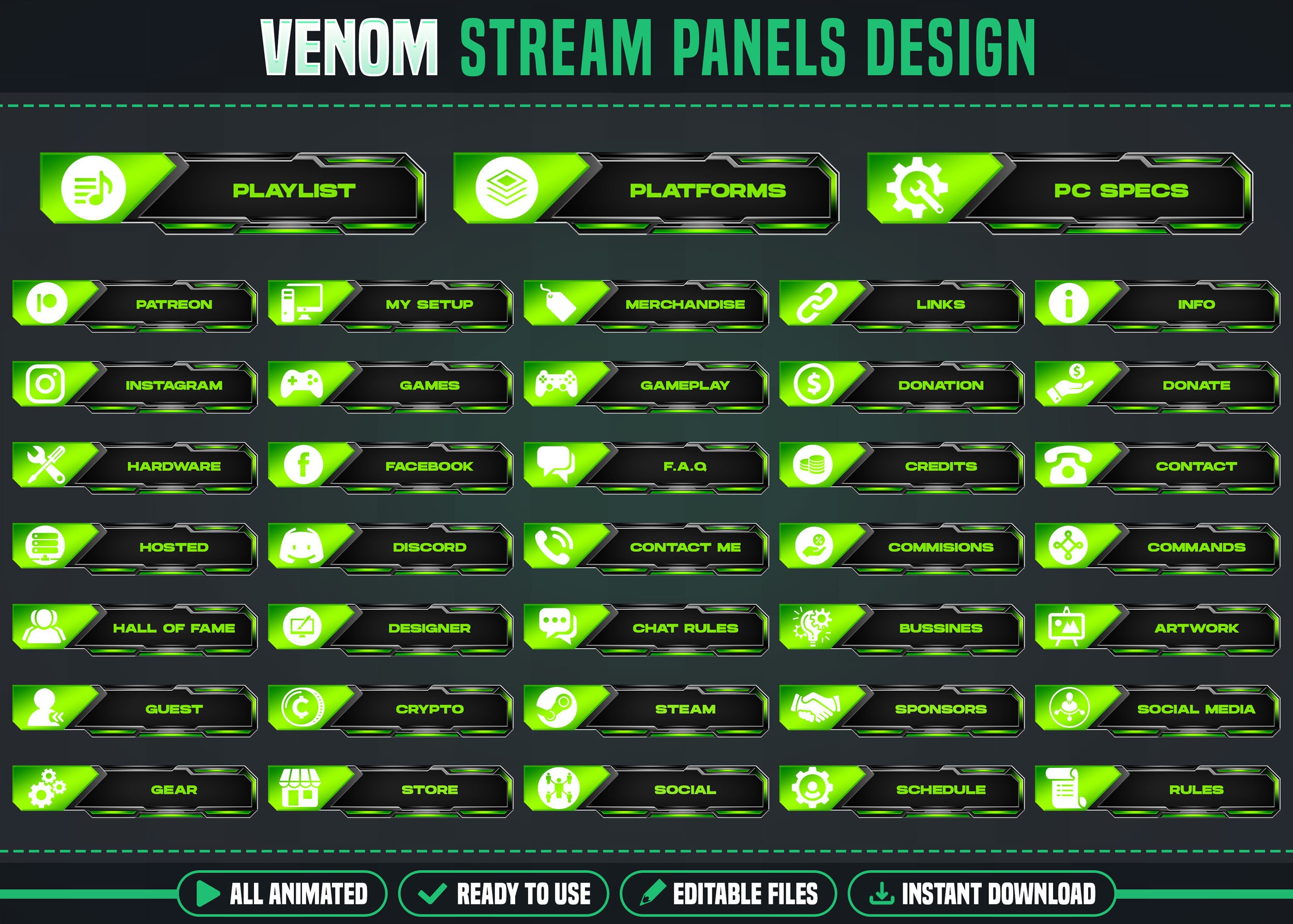 Professional Clean Green Overlay Pack for Twitch Twitch Overlay Stream ...